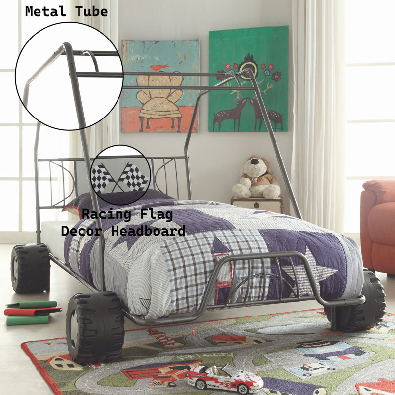 Zoomie Kids Stylish And Functional Go Kart Themed Twin Metal Bed For Kids | Wayfair